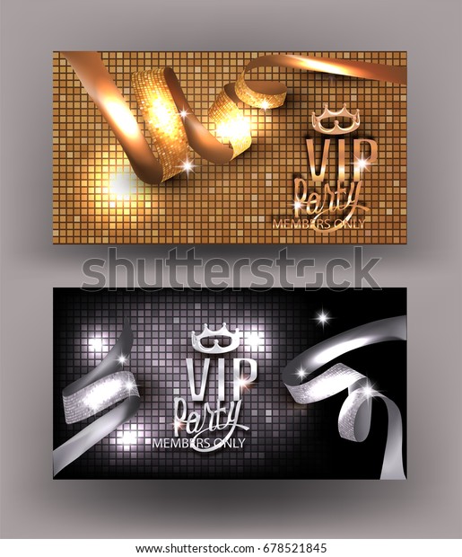 Sparkling Gold Silver Vip Invitation Cards Stock Vector (Royalty Free ...