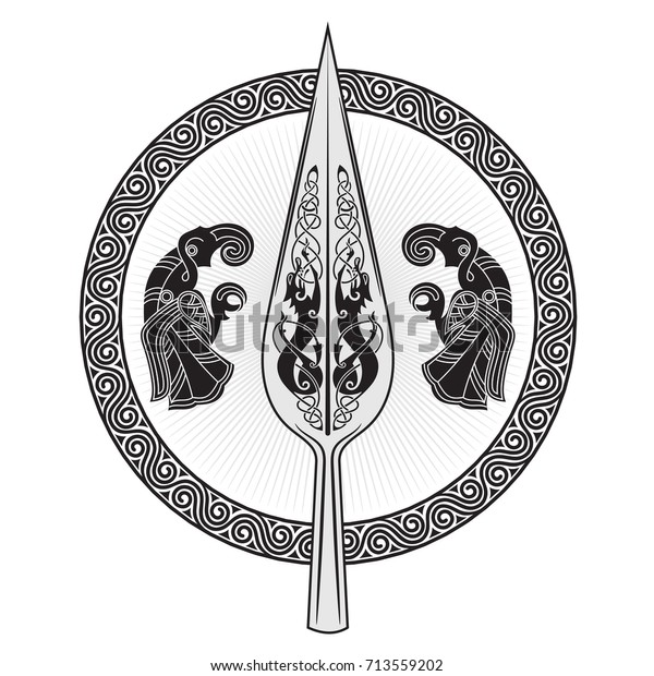 Spear God Odin Gungnir Two Ravens Stock Vector (Royalty Free) 713559202