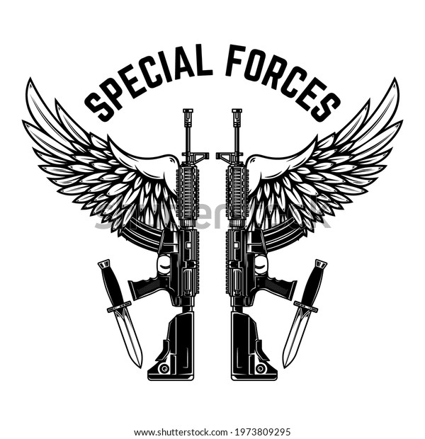Special forces. ar-15 assault rifles with wings. Design element for ...