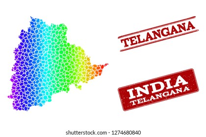 Spectrum Dotted Map Telangana State Red Stock Vector (Royalty Free ...