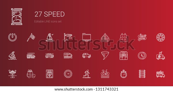 speed icons set. Collection of speed with stopwatch, bike, running ...