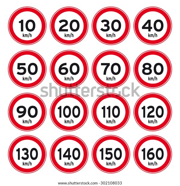 Speed Limit Km Sign Vector Set Stock Vector (Royalty Free) 302108033
