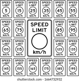 Speed Limit Metric Sign Set Stock Vector (Royalty Free) 1664478421 ...