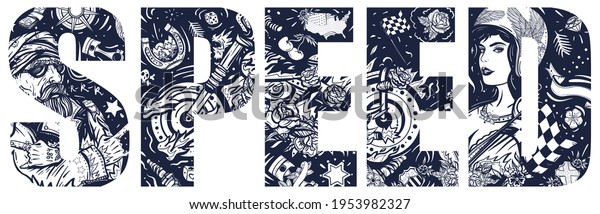Speed Slogan Double Exposure Lettering Bikers Stock Vector (Royalty ...