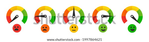 Speedometer Rating Satisfaction Emotions Colour Tachometer Stock Vector ...