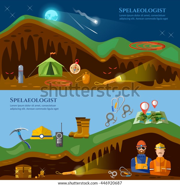 Speleology Banners Caves Study Underground Mines Stock Vector (Royalty ...
