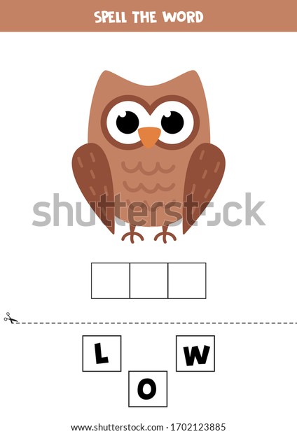 Spell the word owl. Educational game for kids. English grammar puzzle.
