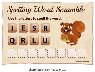 Spelling Word Scramble Word Lion Illustration: เวกเตอร์สต็อก (ปลอดค่า ...