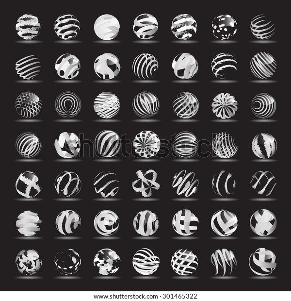 Sphere Icons Set Isolated On Black Stock Vector (Royalty Free) 301465322