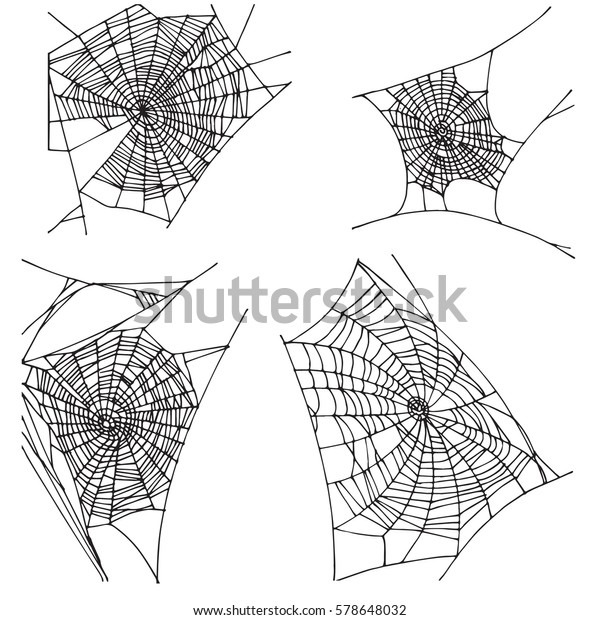 Spider Hand Drawn Net Set Isolated Stock Vector (Royalty Free ...