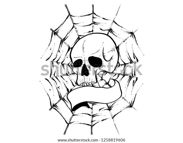 Spider Web On Human Skull Vector Stock Vector (Royalty Free) 1258819606 ...