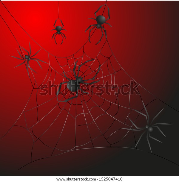 Spiders Spider Web On Red Background Stock Vector (Royalty Free ...