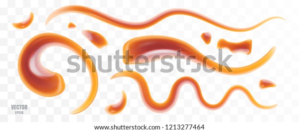 Spilled maple syrup or liquid caramel isolated on white background. 3d ...