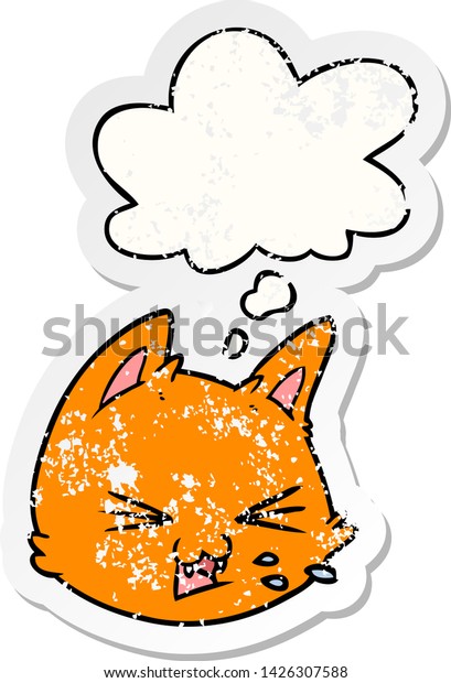Spitting Cartoon Cat Face Thought Bubble Stock Vector (Royalty Free ...