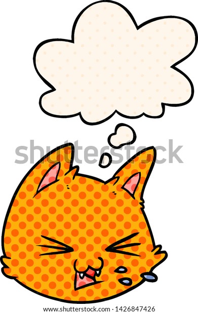 Spitting Cartoon Cat Face Thought Bubble Stock Vector (Royalty Free ...