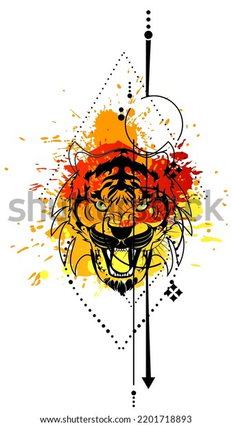 Splatter Colors Tattoo Tiger Illustration Vector Stock Vector (Royalty ...