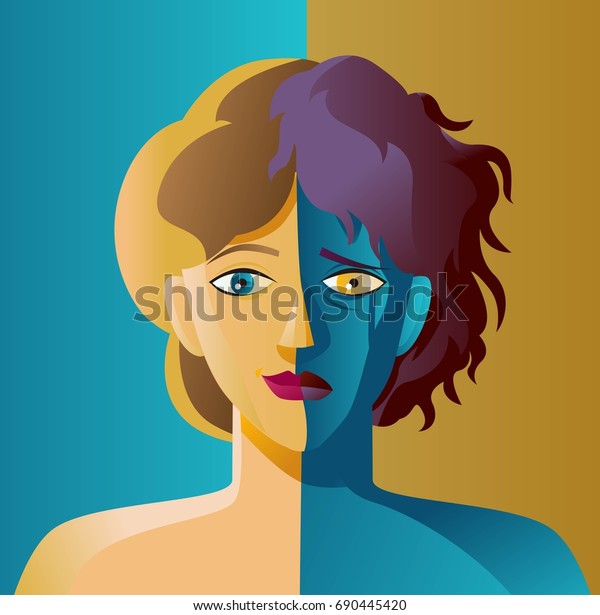 Split Face Double Personality Bipolar Sad Stock Vector (Royalty Free ...