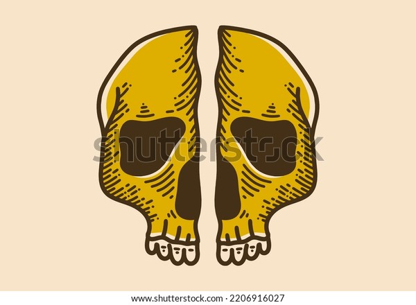 Split Skull Retro Vintage Line Art Stock Vector (Royalty Free ...