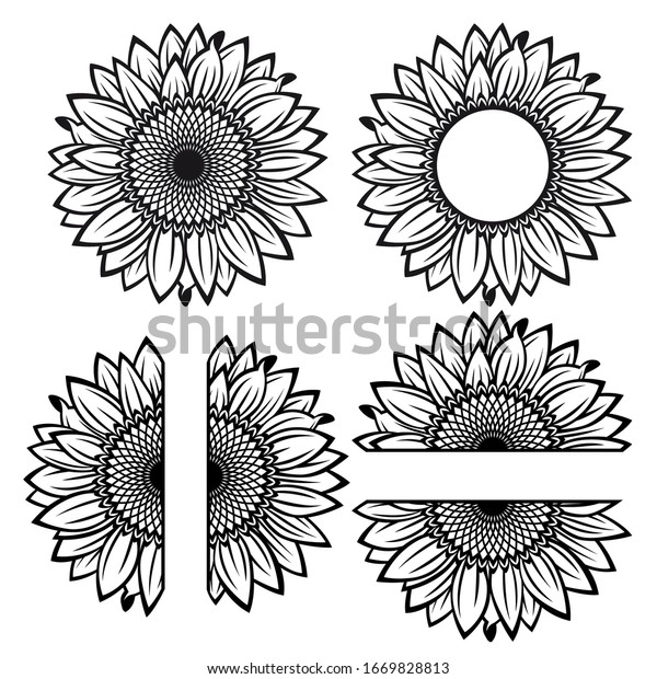 Split Sunflower Design Half Flower Black Stock Vector (Royalty Free ...
