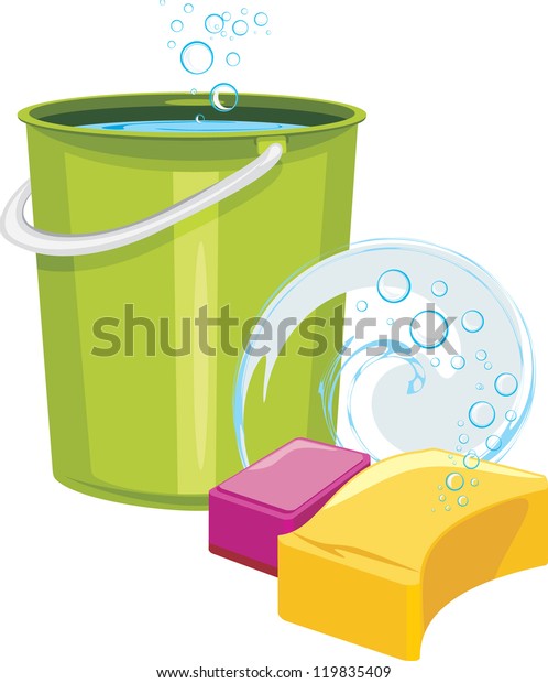 Sponges Bucket Water Vector Stock Vector (Royalty Free) 119835409