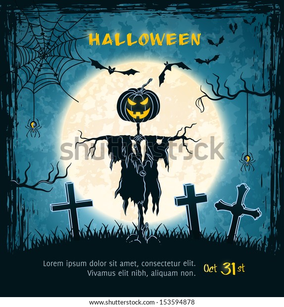 Spooky Card Halloween Blue Background Scary Stock Vector (Royalty Free ...