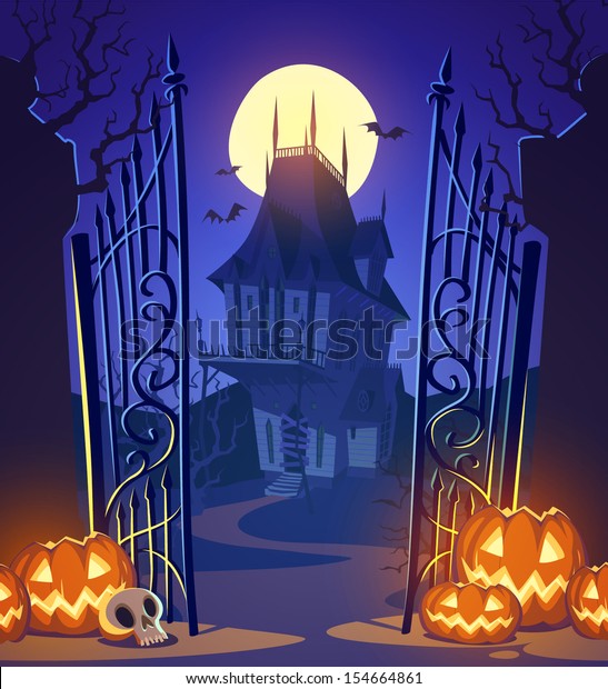 Spooky Old Ghost House Halloween Cardposter Stock Vector (Royalty Free ...