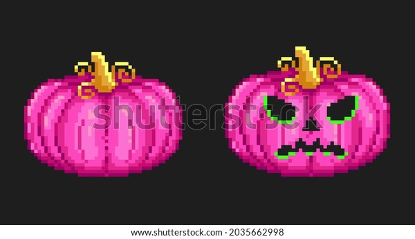 Spooky Pixel Art Pink Pumpkin Jack Stock Vector (Royalty Free ...