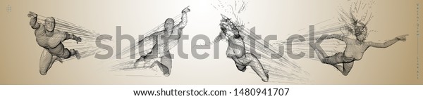 Sport Concept Flying People Vector Drawn Stock Vector (Royalty Free ...