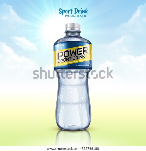 Sport drink package design, plastic bottle isolated on sky background ...