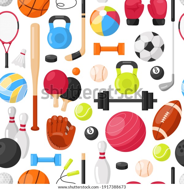 Sport Equipment Background Seamless Pattern Balls Stock Vector (Royalty ...