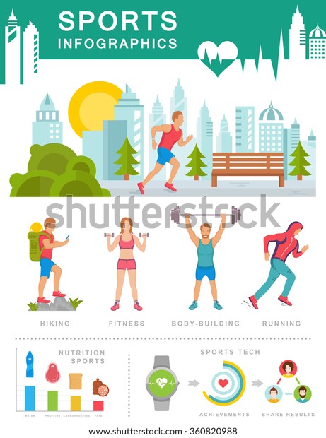 Sport infographic elements with illustration running man, charts, sport ...