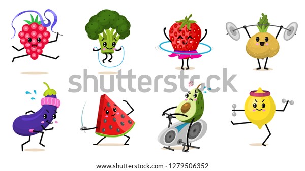 Sports Fruit Characters Set Cute Healthy Stock Vector (Royalty Free ...