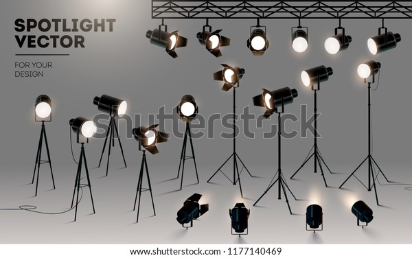 Spotlights Realistic Transparent Background Show Contest เวกเตอร์สต็อก ...