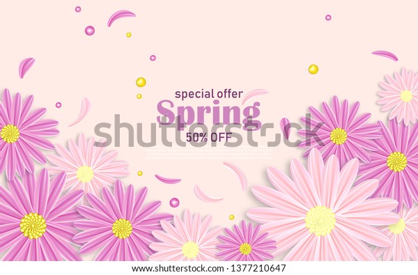 Spring Background Banner Beautiful Colorful Flowers Stock Vector ...