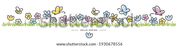 Spring Background Design Bees Butterflies Colorful Stock Vector ...
