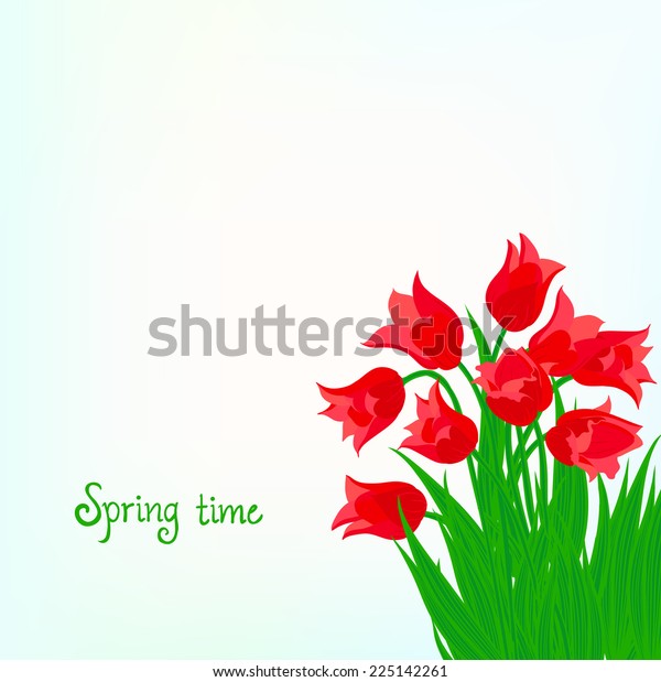 Spring Card Background Bouquet Red Tulip Stock Vector (Royalty Free ...