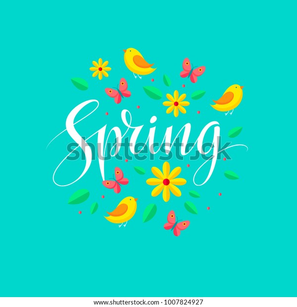 Spring Card Background Vintage Letterng Typography: เวกเตอร์สต็อก (ปลอด ...