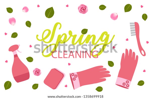 Spring Cleaning Background Leaves Flowers Elements Stock Vector ...