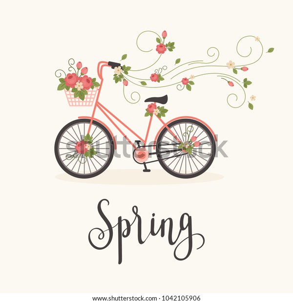 Spring Concept Vector Illustration Bicyclebike Floral Stock Vector ...
