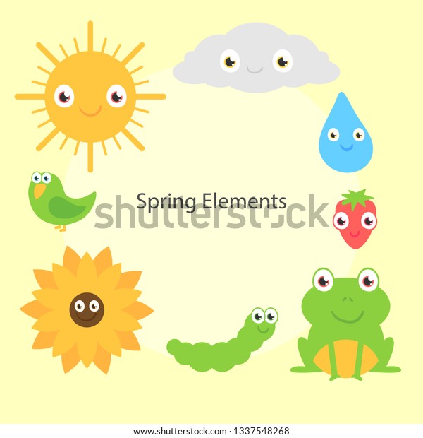 Spring Element Collection Friendly Cartoons Stock Vector (Royalty Free ...