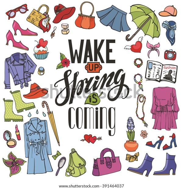 Spring Fashion Lettering Wake Comingvector Hand Stock Vector (Royalty ...
