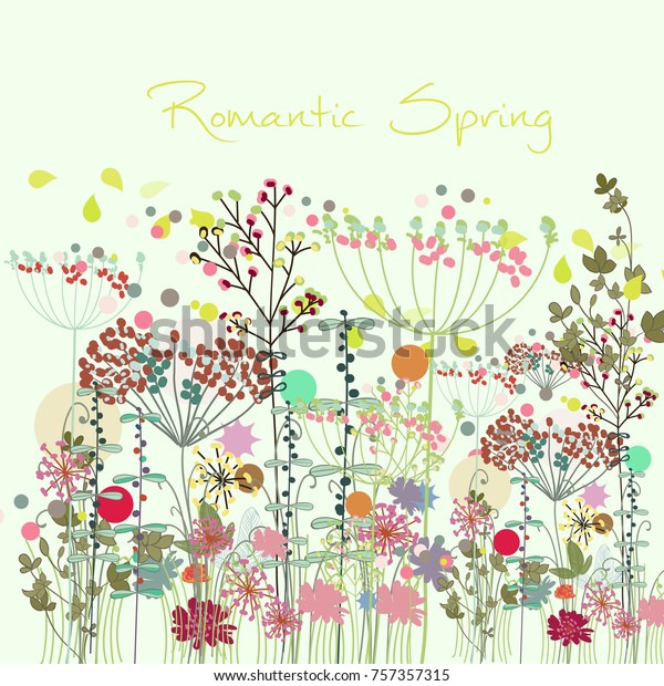 Spring Floral Illustration Field Summer Flowers Stock Vector (Royalty ...