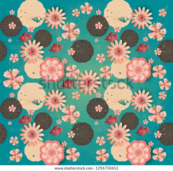Spring Floral Pattern Traditional Lunar Year Stock Vector (Royalty Free ...