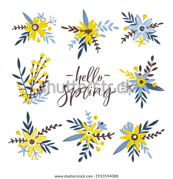 Spring Floral Set Hand Drawn Collection Stock Vector (Royalty Free ...