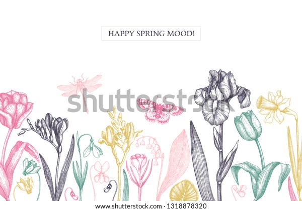 Spring Flowers Background Floral Invitation Greeting Stock Vector ...