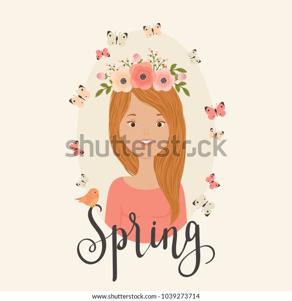 Spring Girl Vector Illustration Beautiful Young Stock Vector (Royalty ...