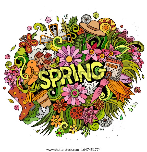 Spring Hand Drawn Cartoon Doodles Illustration Stock Vector (Royalty ...