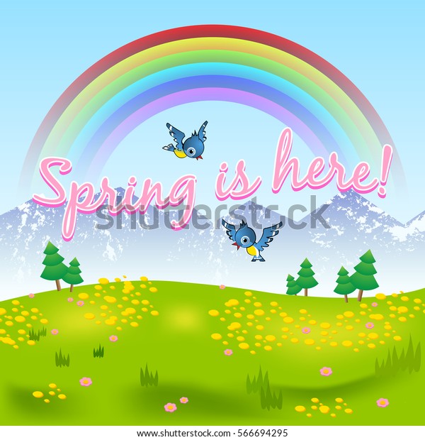 Spring Here Natural Scenery Grassy Meadow Stock Vector (Royalty Free ...