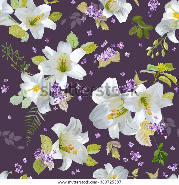 Spring Lily Flowers Backgrounds Seamless Floral Stock Vector (Royalty ...