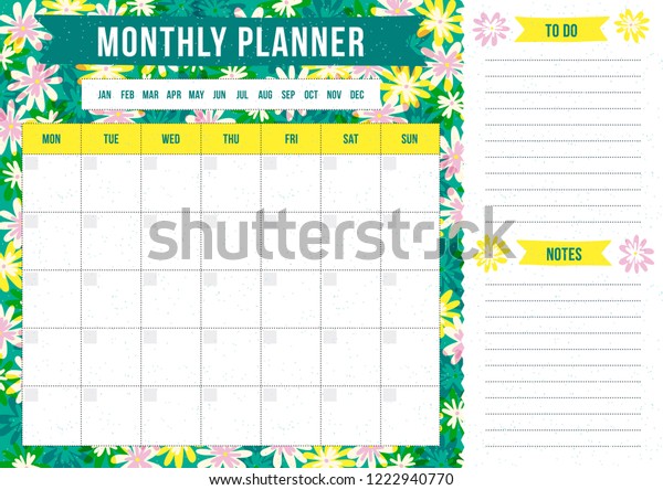 Spring Monthly Planner Flower On Green Stock Vector (Royalty Free ...